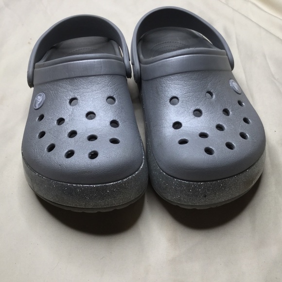 CROCS | Shoes | Crocs Crocband Silver Glitter Clog Sandals J2 | Poshmark